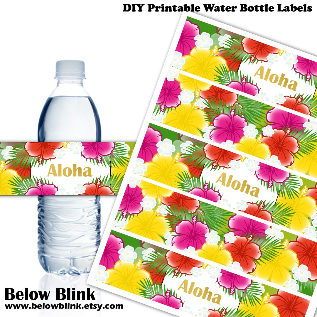 Aloha Water Bottle Labels Printable Hawaiian Luau Party Decorations ...