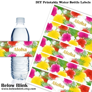 Aloha Water Bottle Labels Printable Hawaiian Luau Party | Etsy
