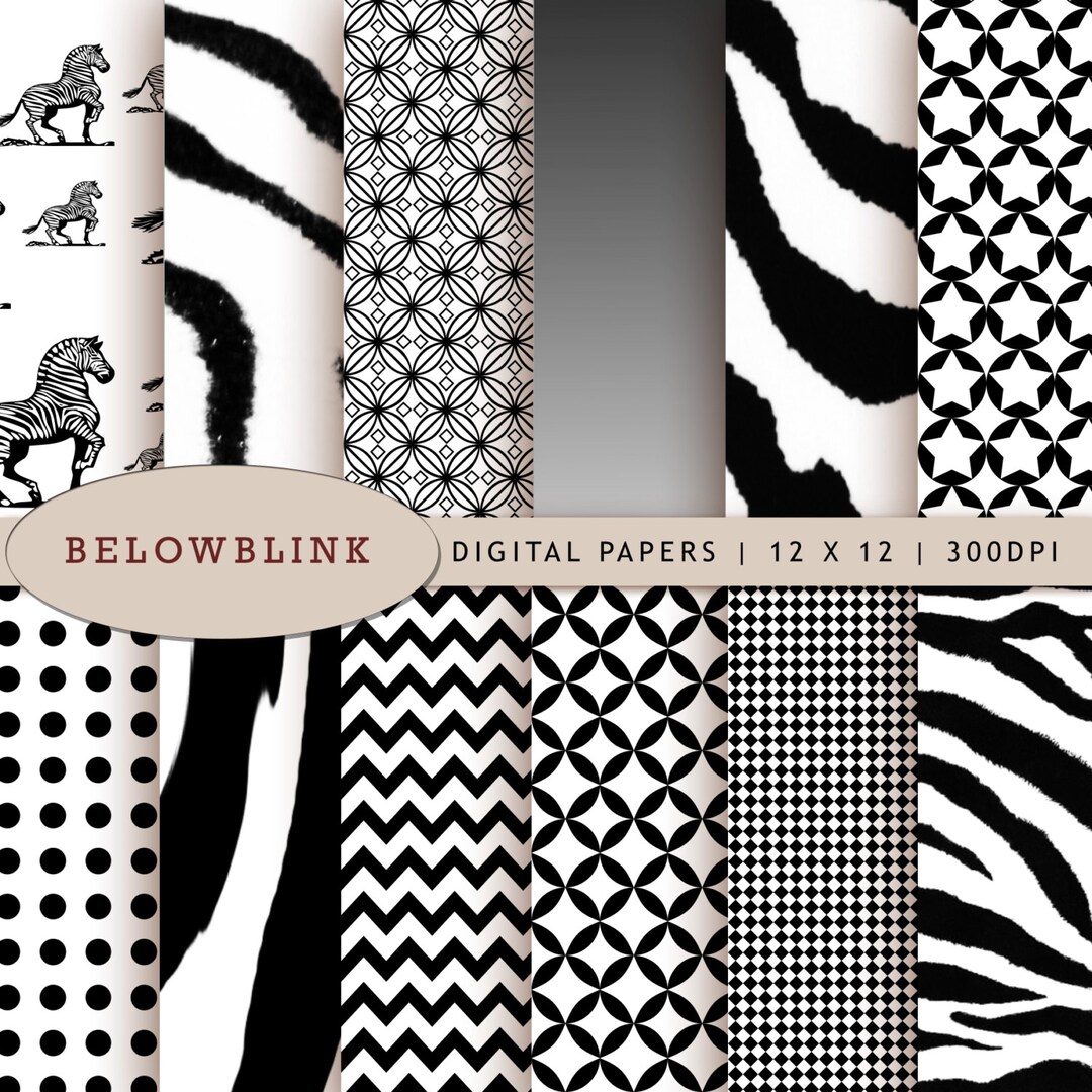 Black Zebra Digital Paper Pack, Scrapbook Papers, 12 Jpg Files 12 X 12 ...
