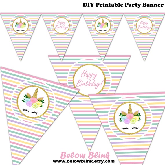 Unicorn Triangle Banner, Happy Birthday Printable Banner, Unicorn Party ...