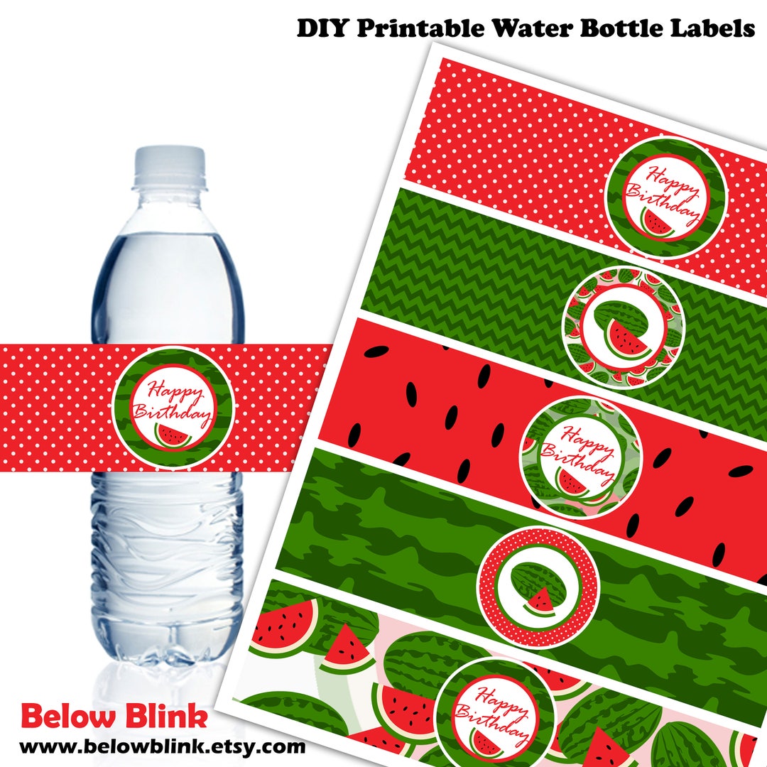 Watermelon Bottle Labels, Printable Watermelon Theme Party Decor ...