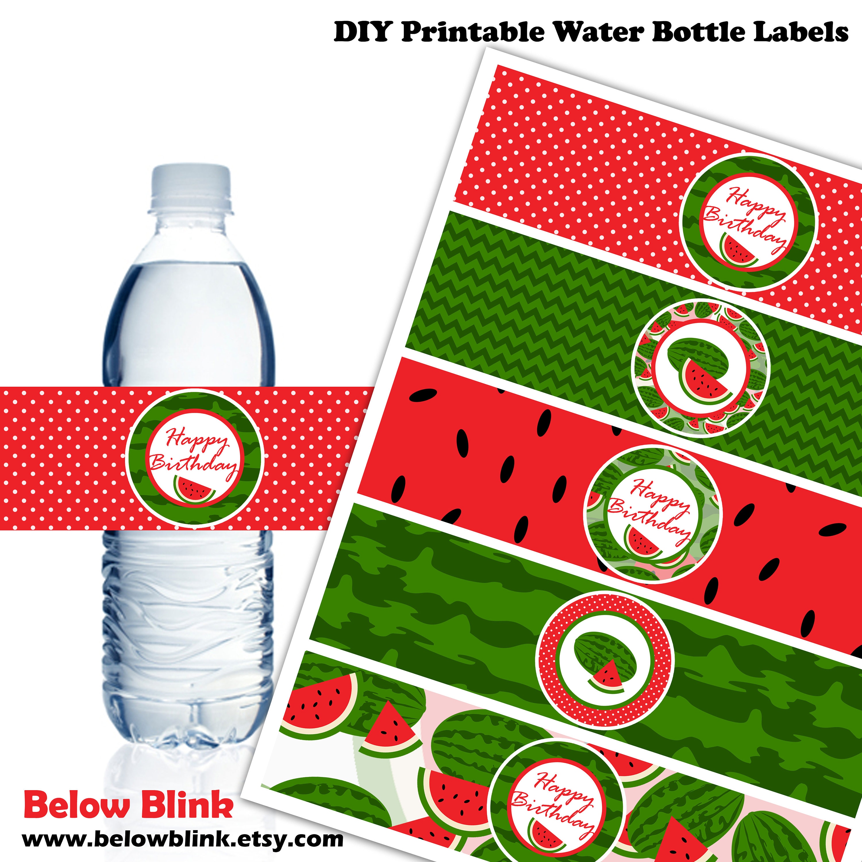 Watermelon Bottle Labels Printable Watermelon Theme Party | Etsy