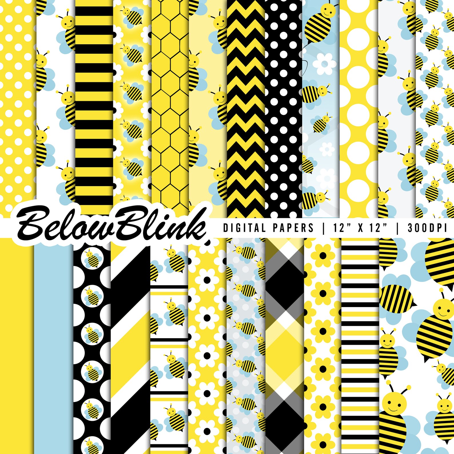 Bumble Bee Digital Papers, Scrapbook Papers, Honeycomb, Insects ...