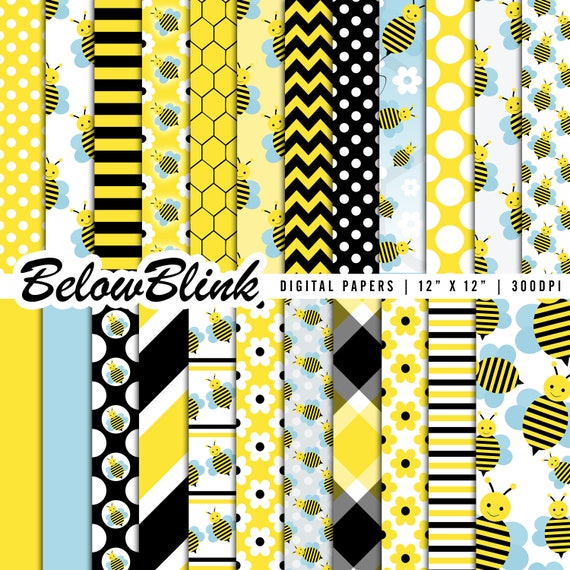 Bumble Bee Digital Papers, Scrapbook Papers, Honeycomb, Insects ...