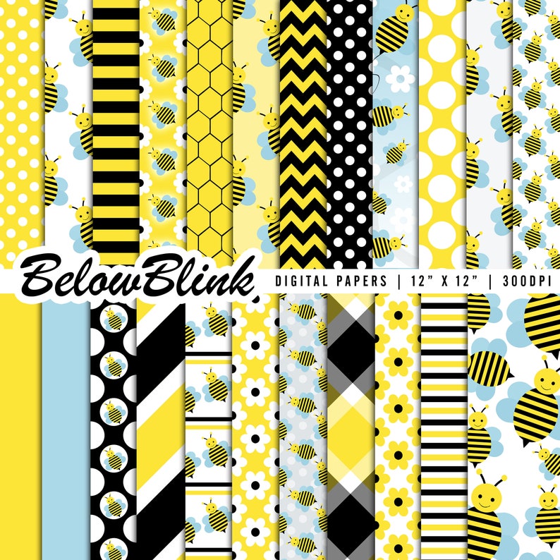 Bumble Bee Digital Papers, Scrapbook Papers, Honeycomb, Insects ...
