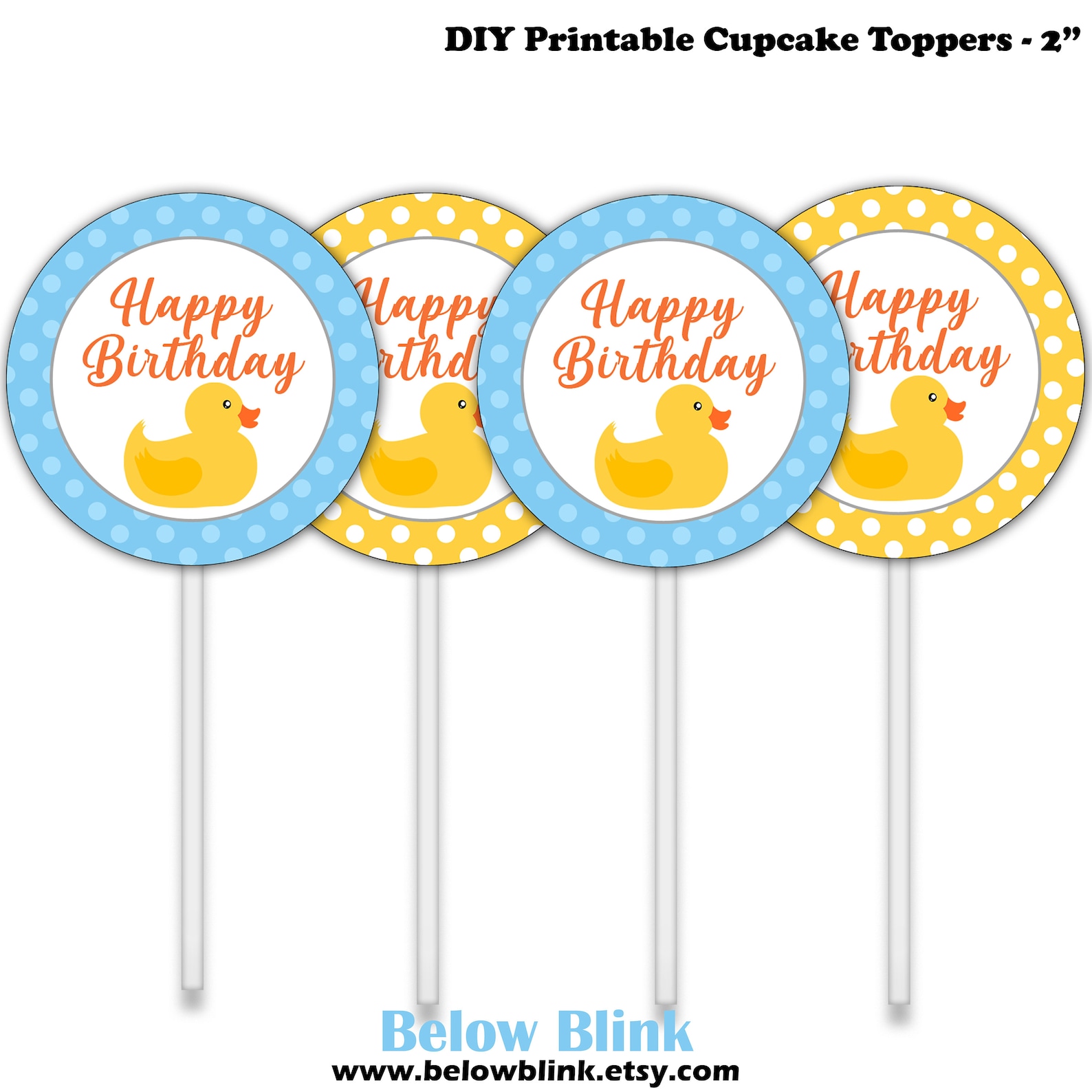 Rubber Duck Happy Birthday Cupcake Toppers Printable Party Picks Food ...
