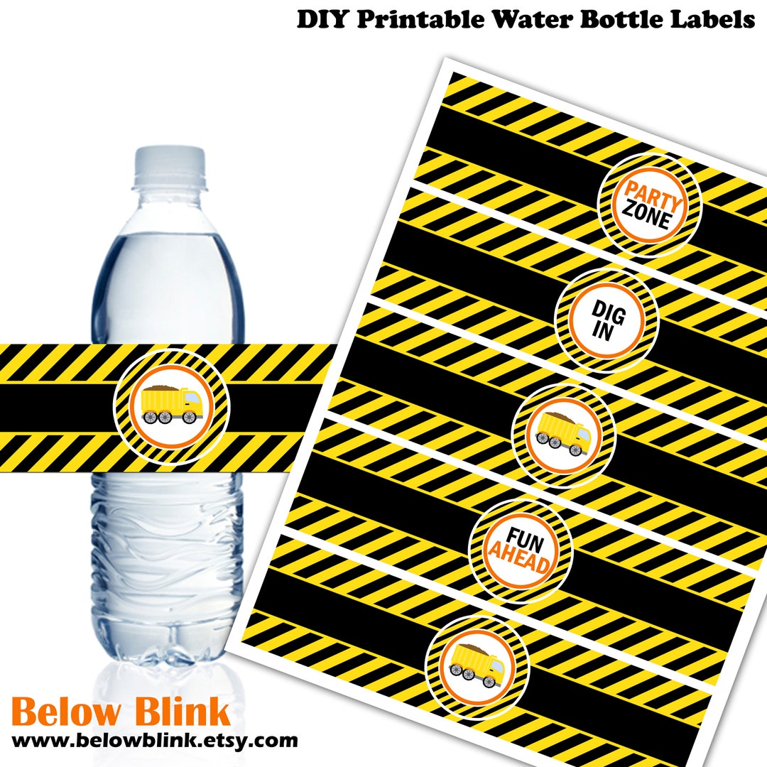 Construction Water Bottle Labels, Printable Construction Party ...