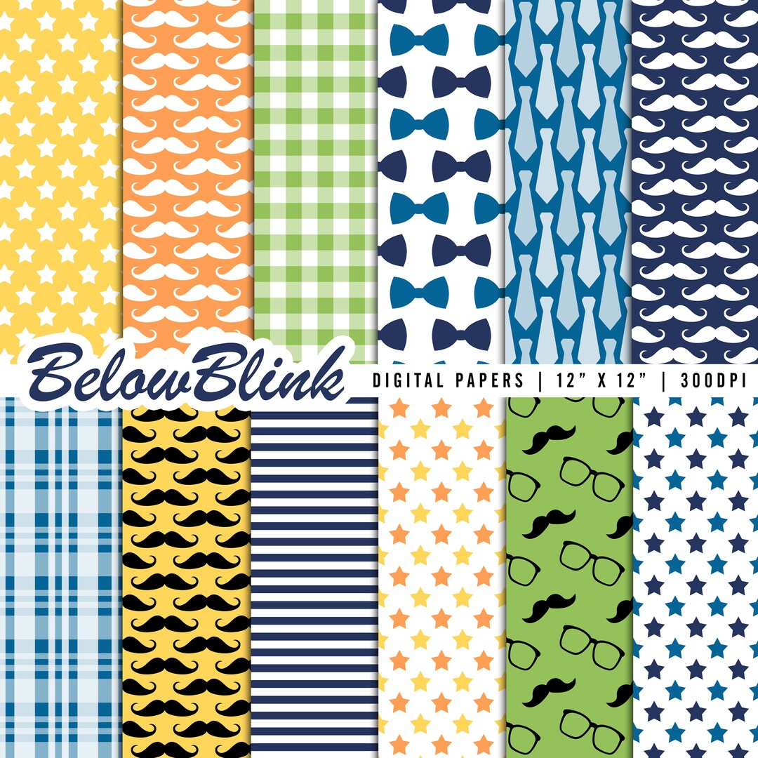 Little Man Digital Paper, Seamless Backgrounds, Baby Shower Scrapbook ...