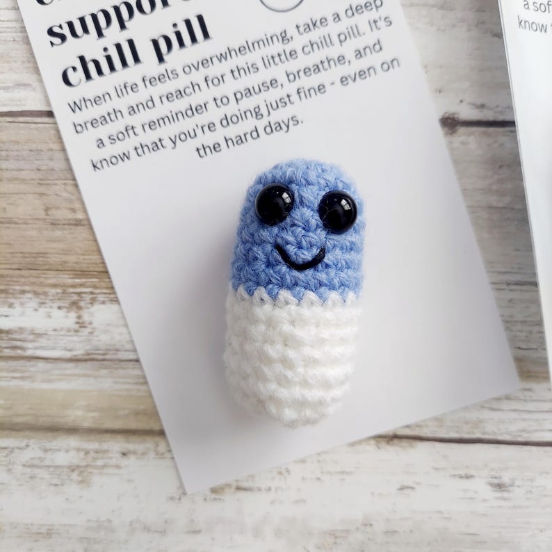 Emotional Support Chill Pill Pocket Hug, Crochet Amigurumi Plush Toy ...
