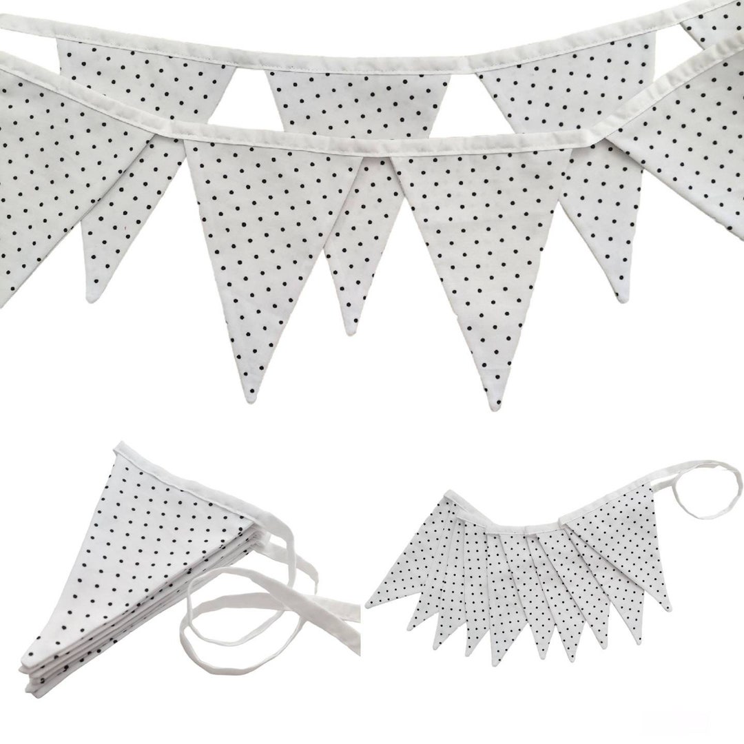 White Black Polka Dots Bunting Banner Baby Shower Flags Fabric Pennant ...