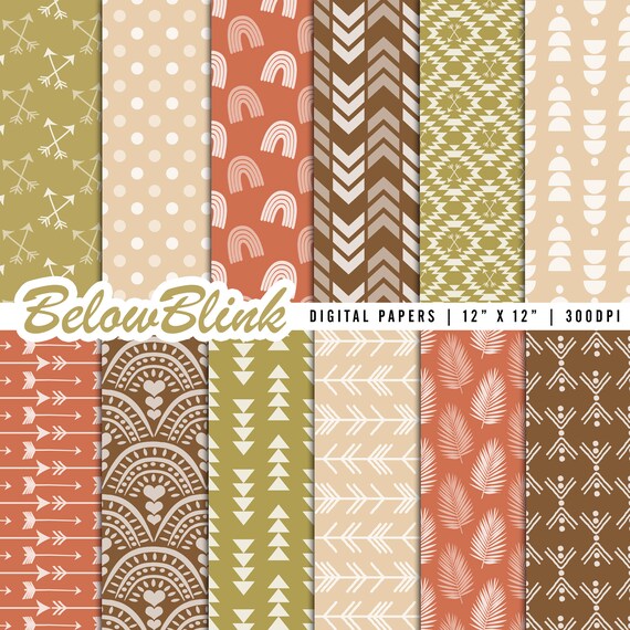 Boho Digital Paper, Seamless Backgrounds, Bohemian Scrapbook Paper ...