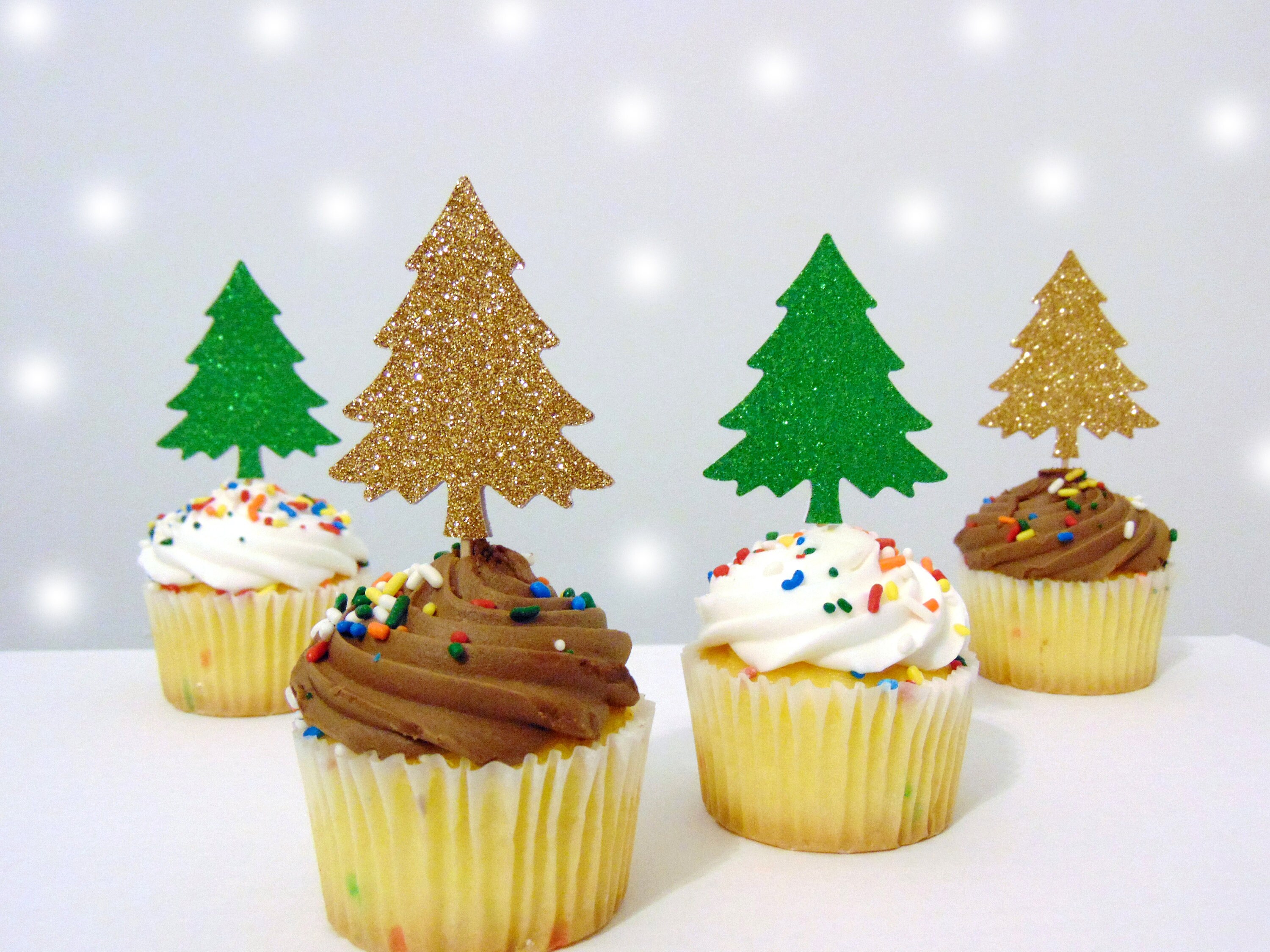 Christmas Tree Cupcake Toppers 12CT Holiday Decorations | Etsy