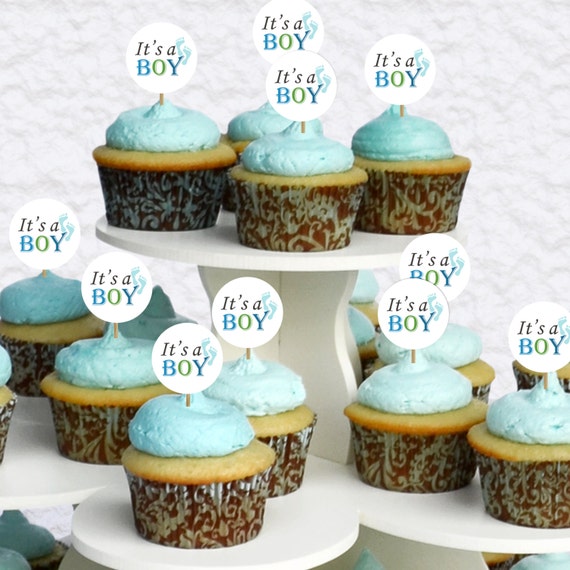 It's a Boy Cupcake Toppers 10CT, Boy Baby Shower Decoration, Baby Feet ...