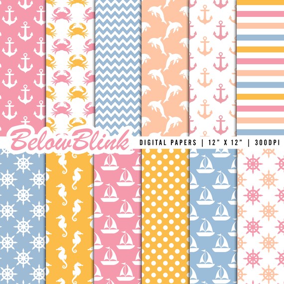 Nautical Digital Paper, Seamless Backgrounds, Scrapbook Paper ...