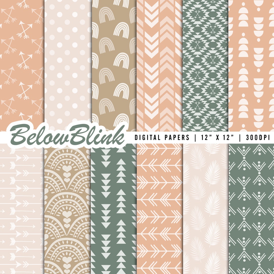 Boho Digital Paper, Seamless Backgrounds, Bohemian Scrapbook Paper ...