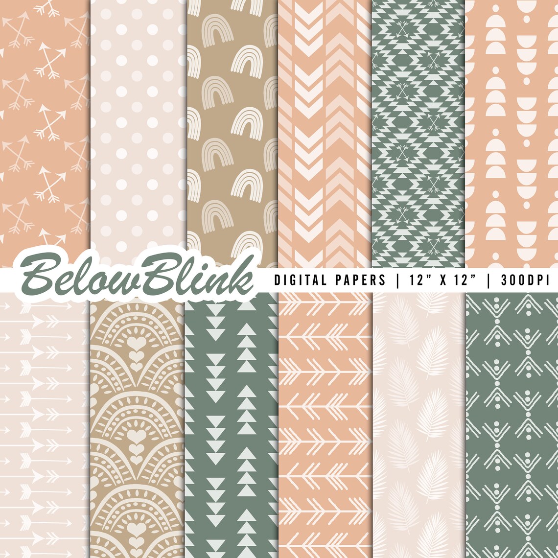 Boho Digital Paper Seamless Backgrounds Bohemian Scrapbook - Etsy