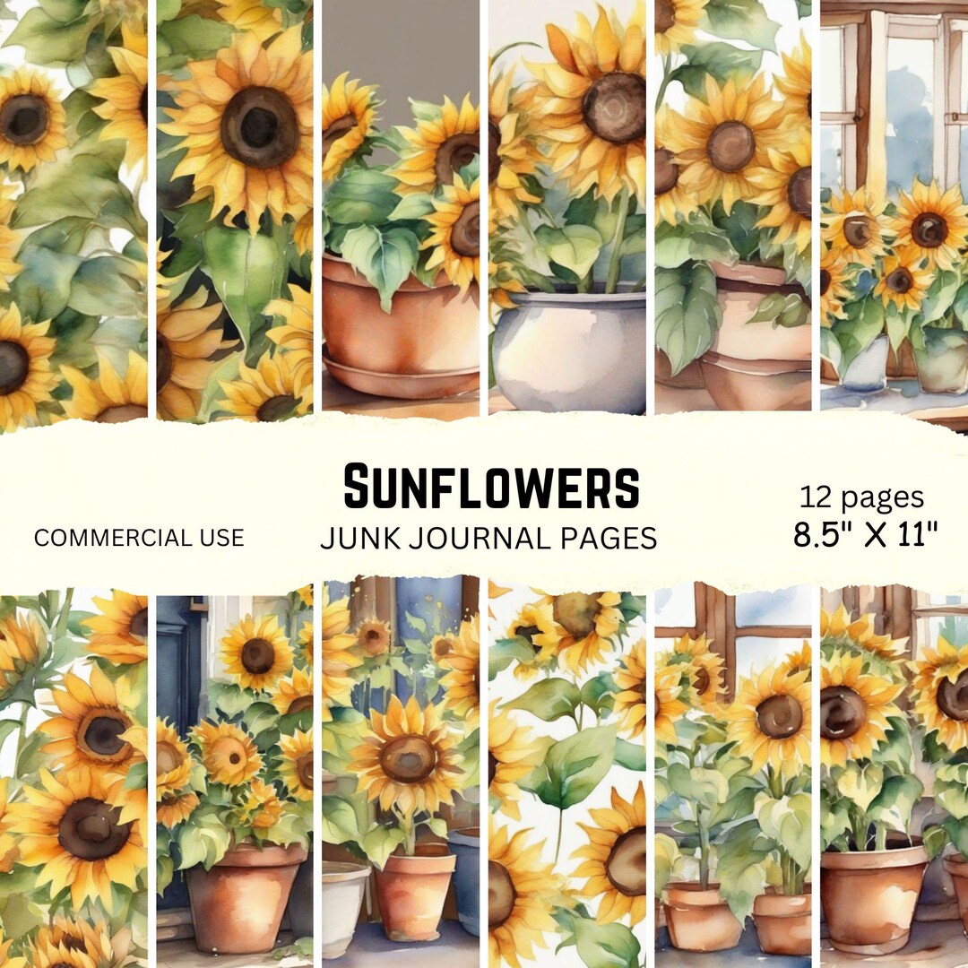 Sunflowers Junk Journal Pages Printable, Sunflower Digital Paper Pack ...