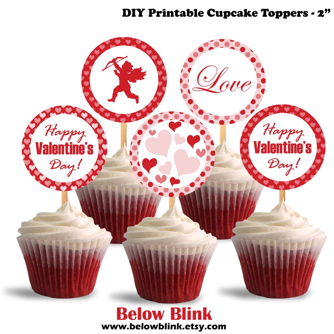 Happy Valentine's Day Cupcake Toppers Valentine Cupcake - Etsy
