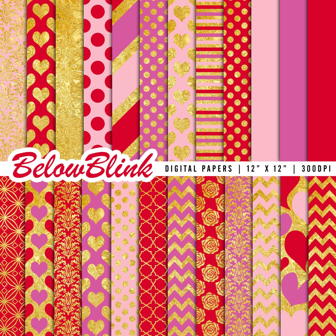 Valentine's Day Digital Paper Printable Papers Love - Etsy