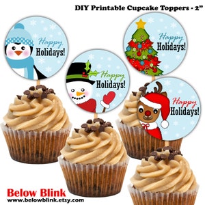 Printable Happy Holidays Cupcake Toppers, Holiday Cupcakes, Tags ...
