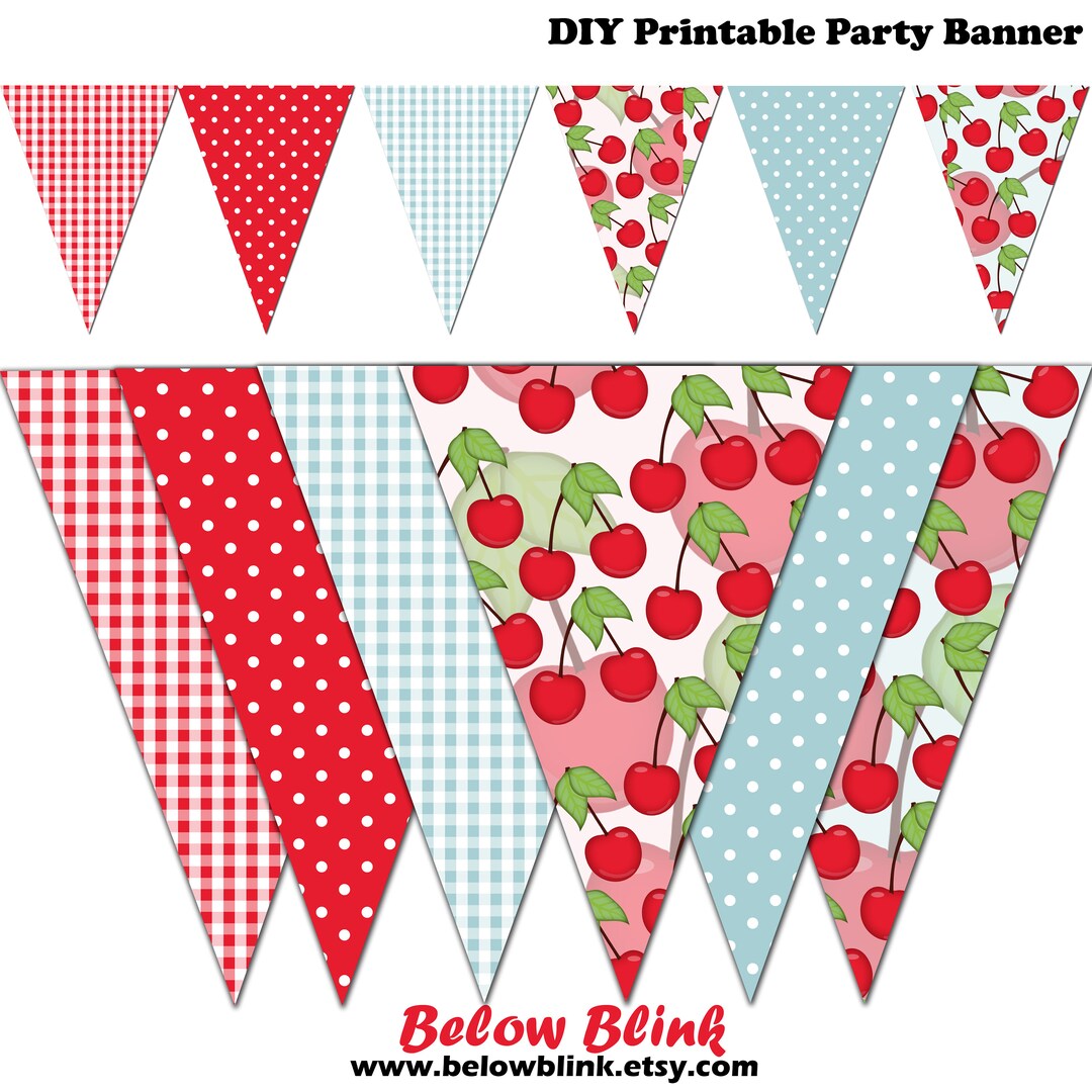 Sweet Cherry Banner, Printable Banner, Cherry Birthday Party Pennant ...