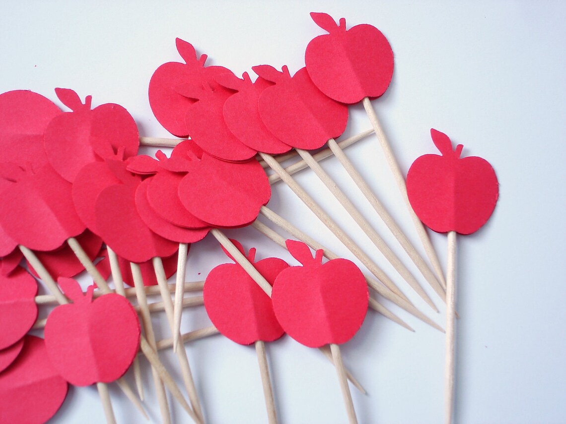 24 Red Apple Cupcake Toppers Apple Party Decorations A is - Etsy