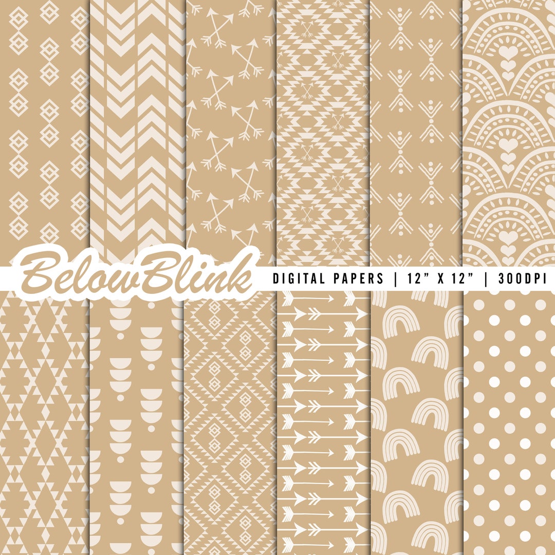 Tan Boho Digital Paper, Seamless Backgrounds, Bohemian Scrapbook Paper ...
