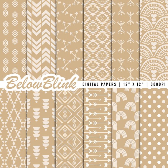 Tan Boho Digital Paper, Seamless Backgrounds, Bohemian Scrapbook Paper ...