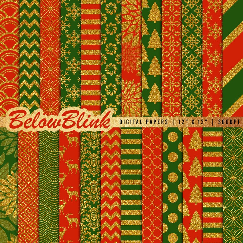 Red and Gold Christmas Digital Paper Holiday Papers - Etsy