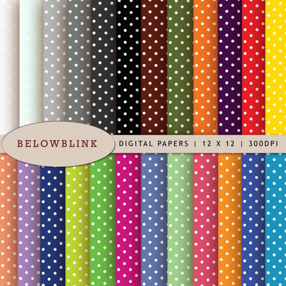 Polka Dots Digital Paper Pack, Scrapbook Papers, 24 jpg files 12 x 12 ...