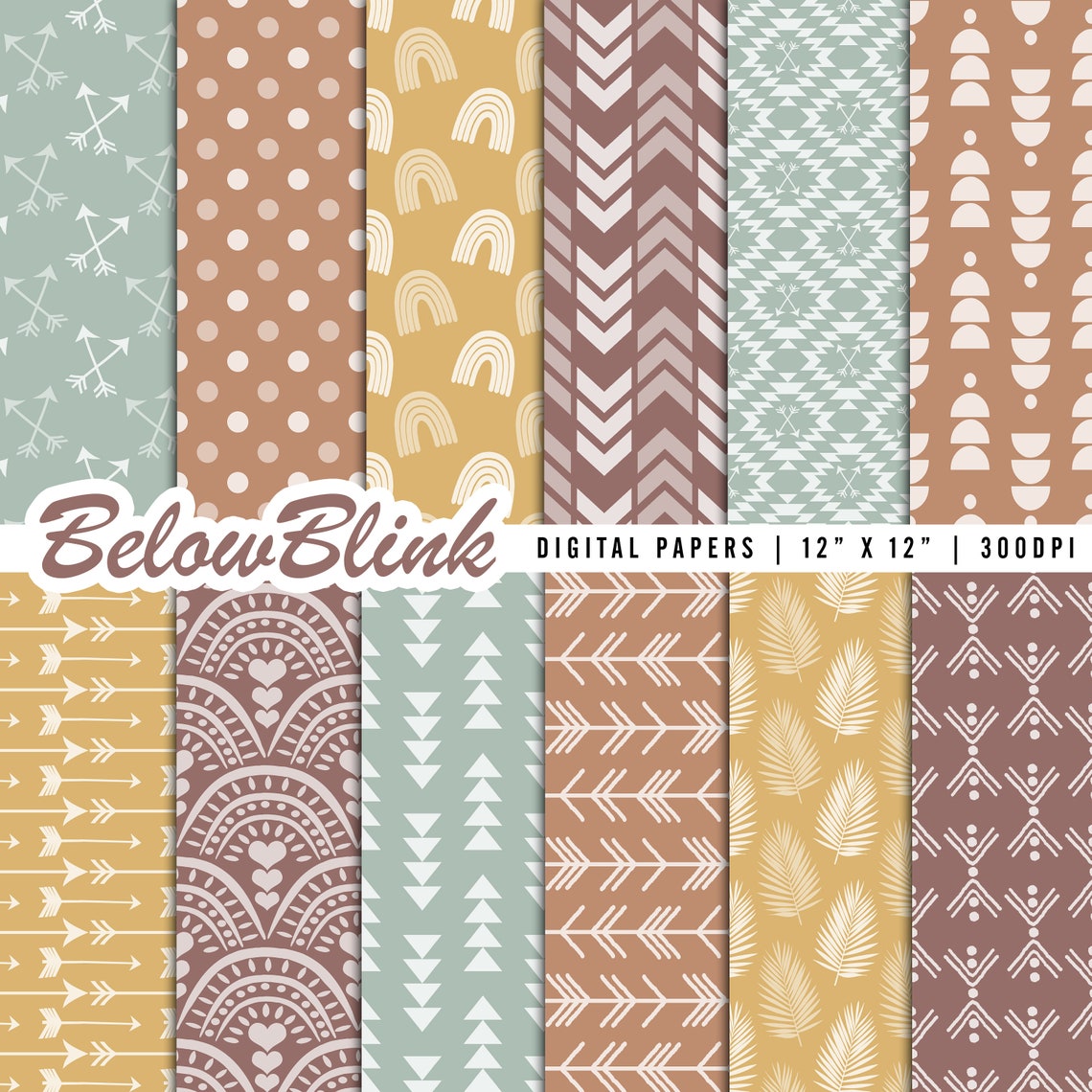 Boho Digital Paper Seamless Backgrounds Bohemian Scrapbook - Etsy