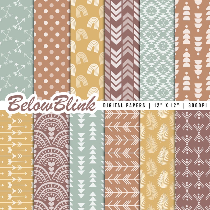 Boho Digital Paper, Seamless Backgrounds, Bohemian Scrapbook Paper ...