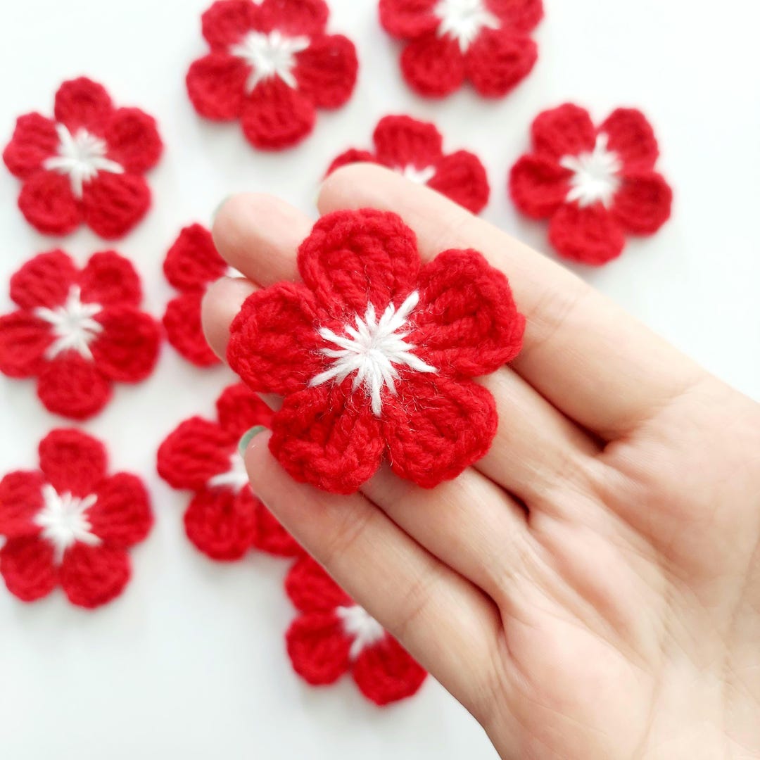 12pcs Crochet Red Flowers Appliques, Crochet Appliques for Clothing ...