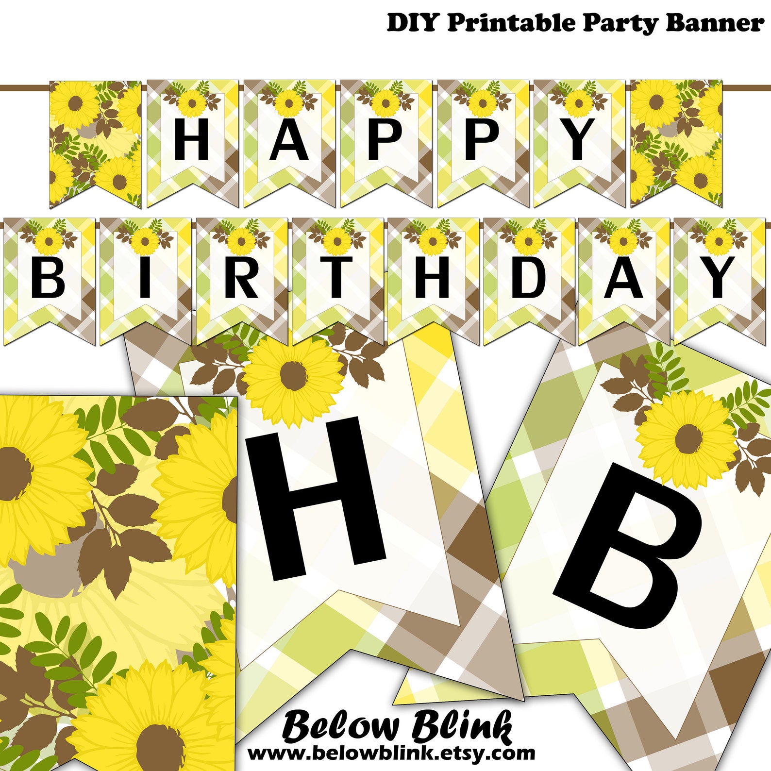 Sunflower Happy Birthday Banner, Birthday Party Decorations, Photo Prop ...