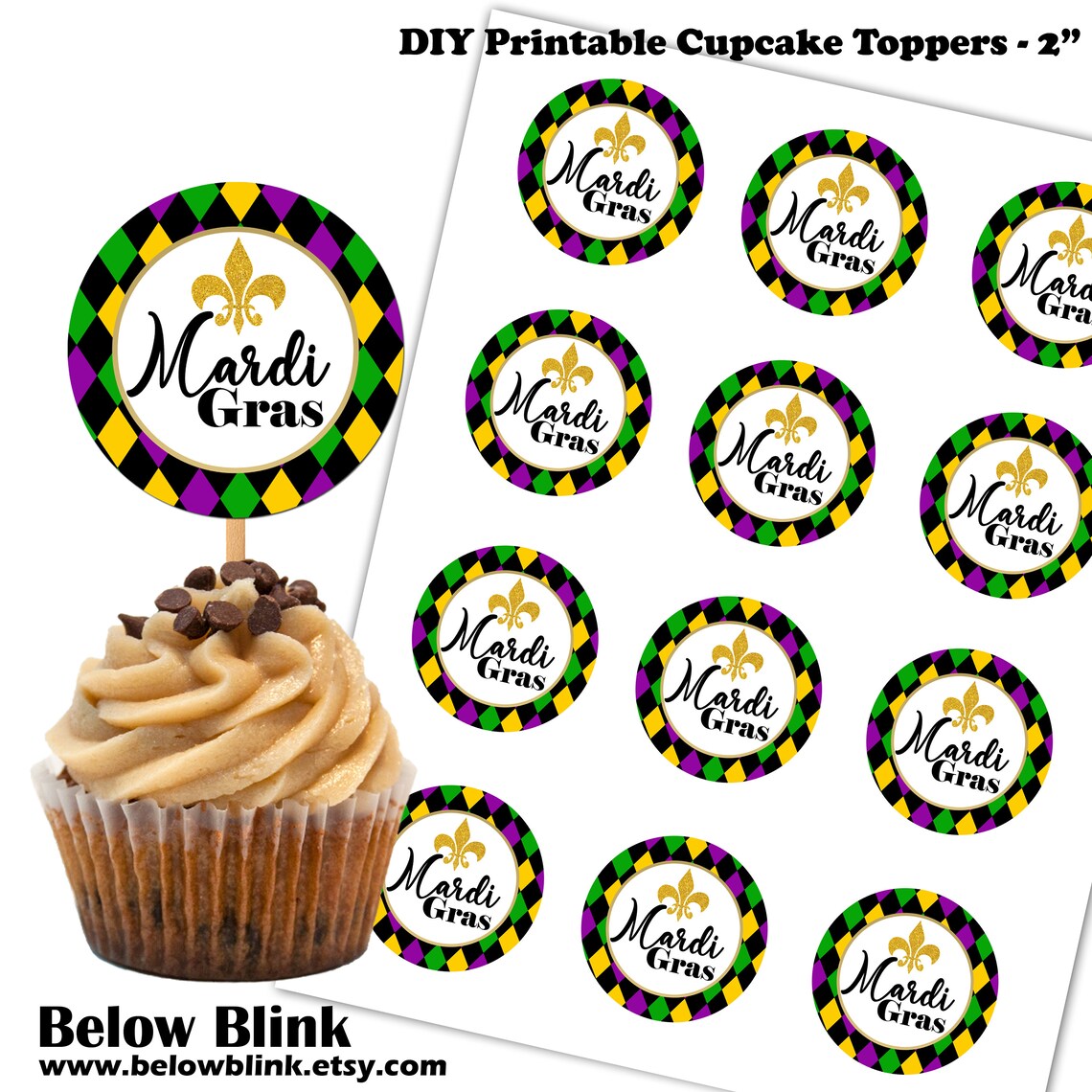 Mardi Gras Cupcake Toppers Printable Tags Favors Mardi Gras - Etsy