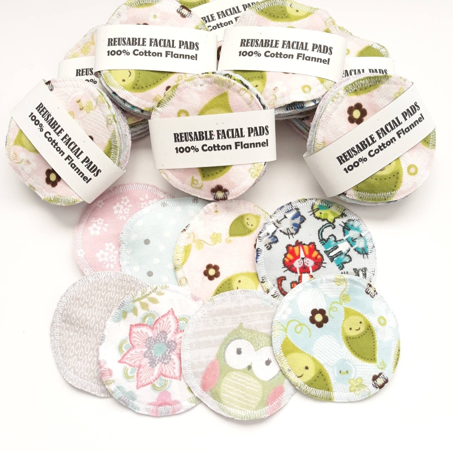 8 Reusable Facial Pads With Finger Pocket, 100% Cotton Flannel ...