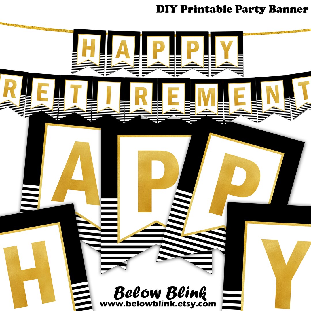 Happy Retirement Banner Printable Retirement Party Decorations Bunting ...