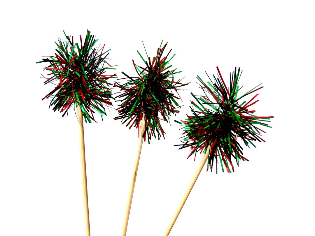 Sparkle Red and Green Tinsel Drink Stirrers 12CT, Holiday Swizzle ...
