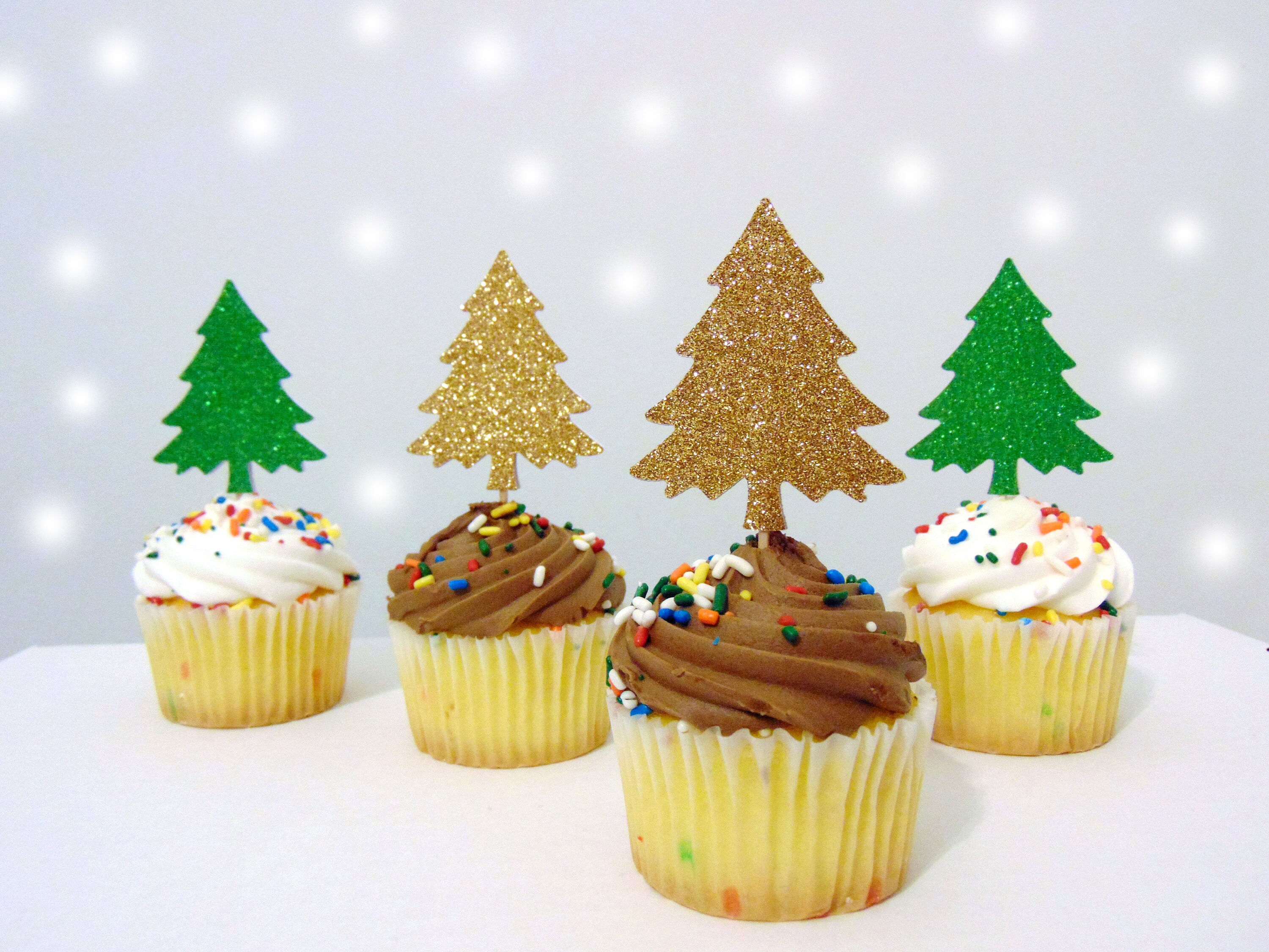 Christmas Tree Cupcake Toppers 12CT Holiday Decorations | Etsy