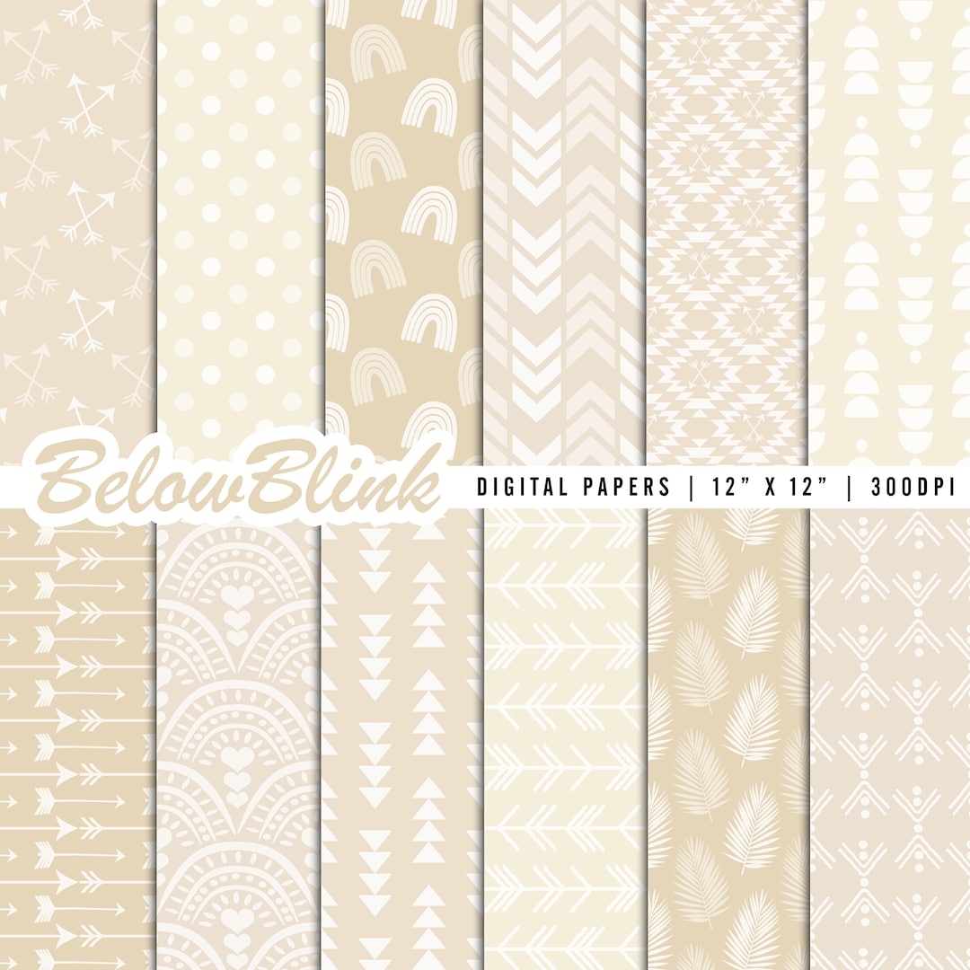 Cream Boho Digital Paper, Seamless Backgrounds, Bohemian Scrapbook ...