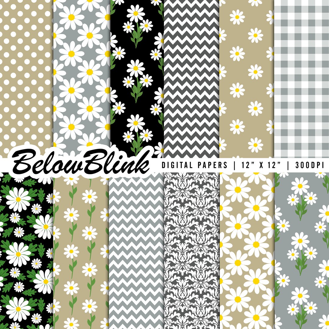Daisy Digital Paper, Seamless Backgrounds, Scrapbook Paper, Printable ...