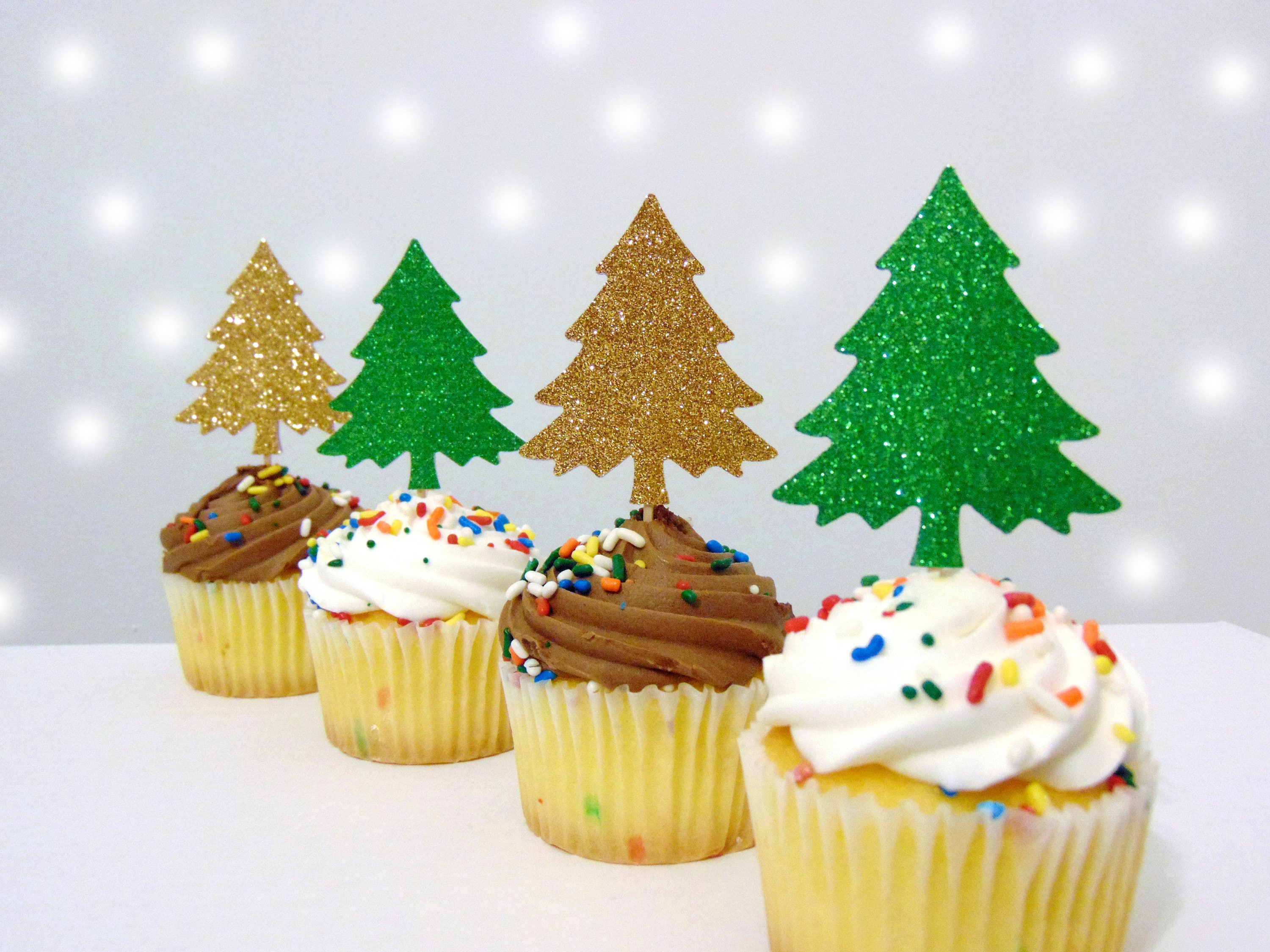Christmas Tree Cupcake Toppers 12CT Holiday Decorations | Etsy