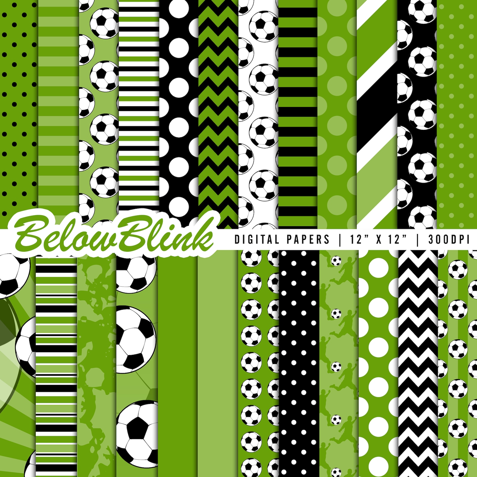 Soccer Digital Paper, Soccer Scrapbook Papers, Football Field Papers ...