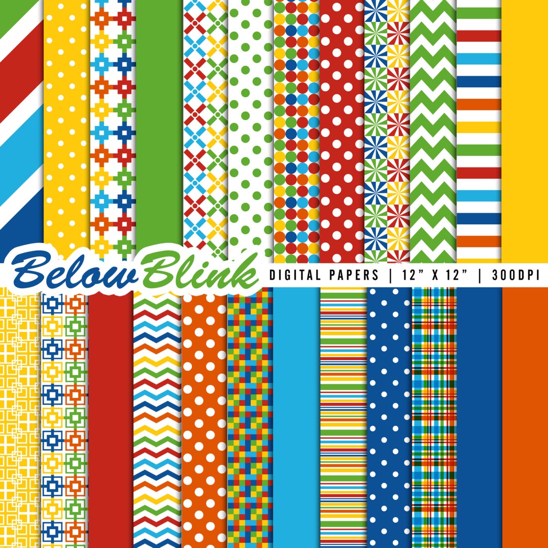Primary Colors Digital Paper Pack, Birthday Scrapbooking Papers, 24 Jpg ...