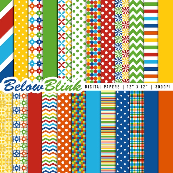 Primary Colors Digital Paper Pack, Birthday Scrapbooking Papers, 24 jpg ...
