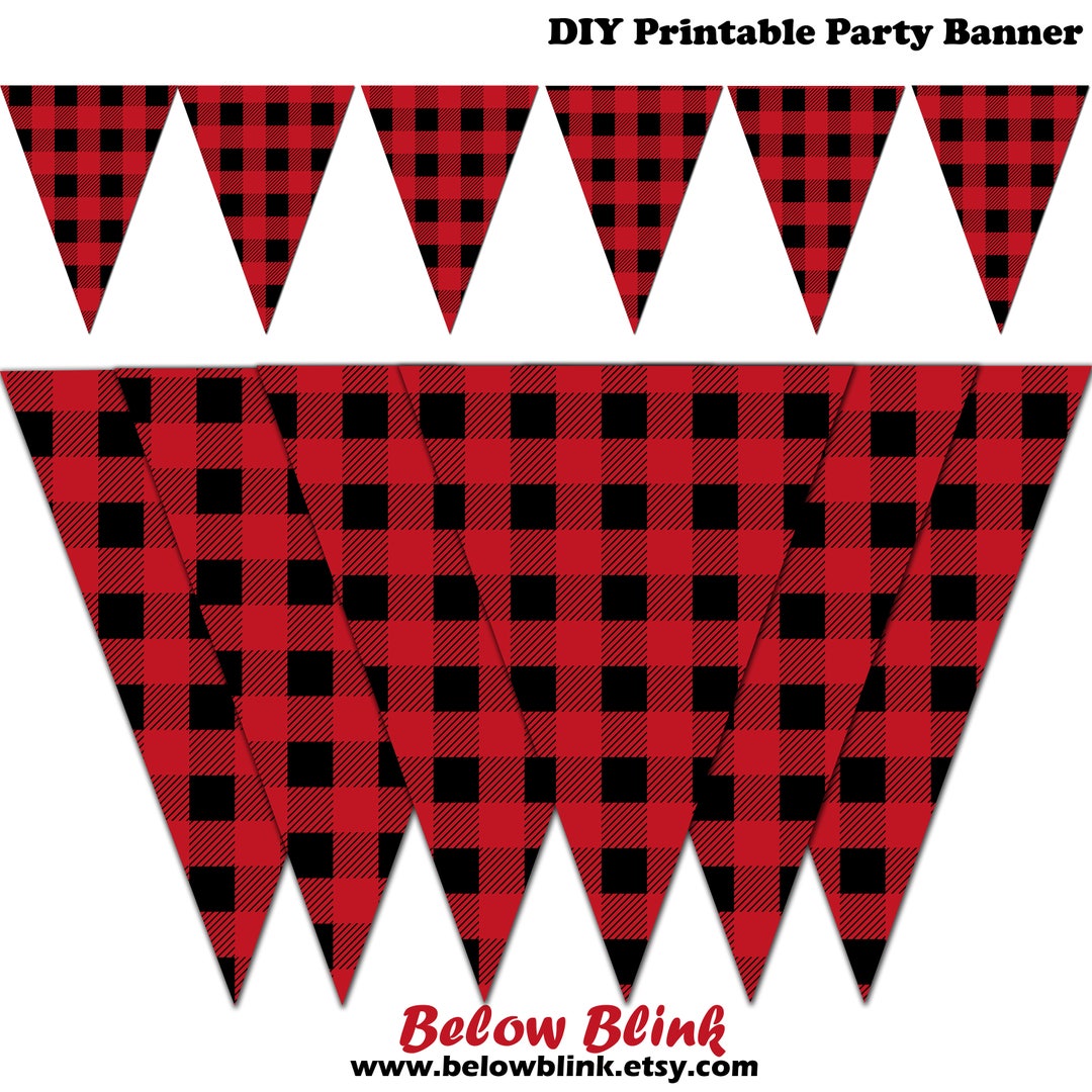 Printable Buffalo Plaid Banner Lumberjack Bunting Birthday - Etsy
