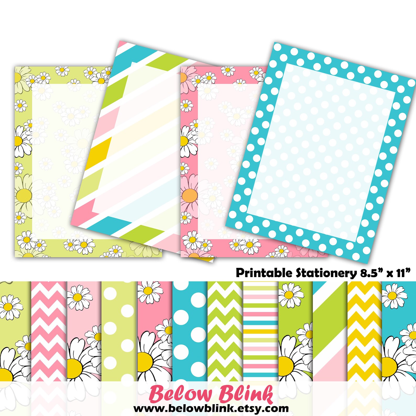 Daisy Stationery Writing Paper Printable Letterhead 8.5 | Etsy