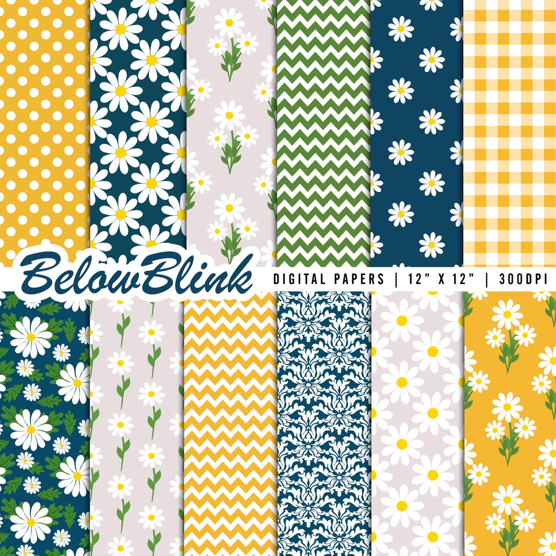 Daisy Digital Paper, Seamless Backgrounds, Scrapbook Paper, Printable ...