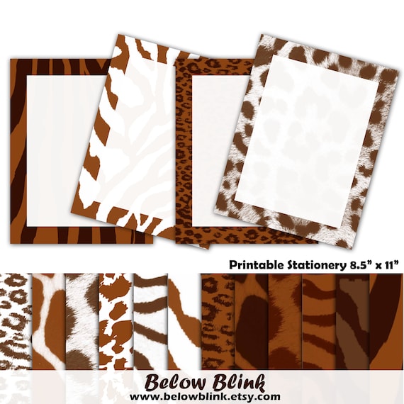 Safari Animal Print Stationery Writing Paper, Printable Journal Pages 8 ...