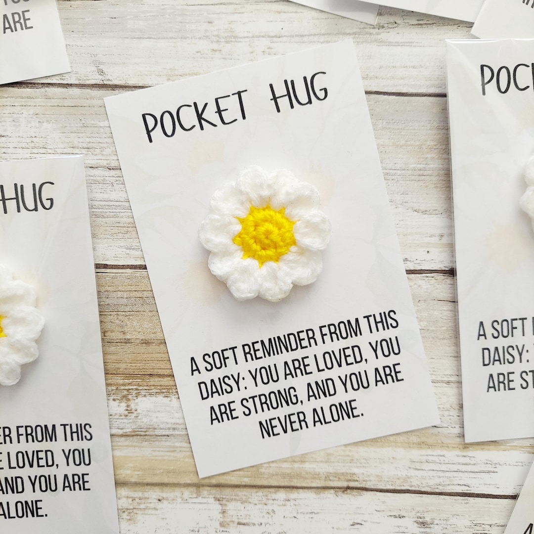 Daisy Flower Pocket Hug, Handmade Crochet Pocket-sized Comfort Gift ...